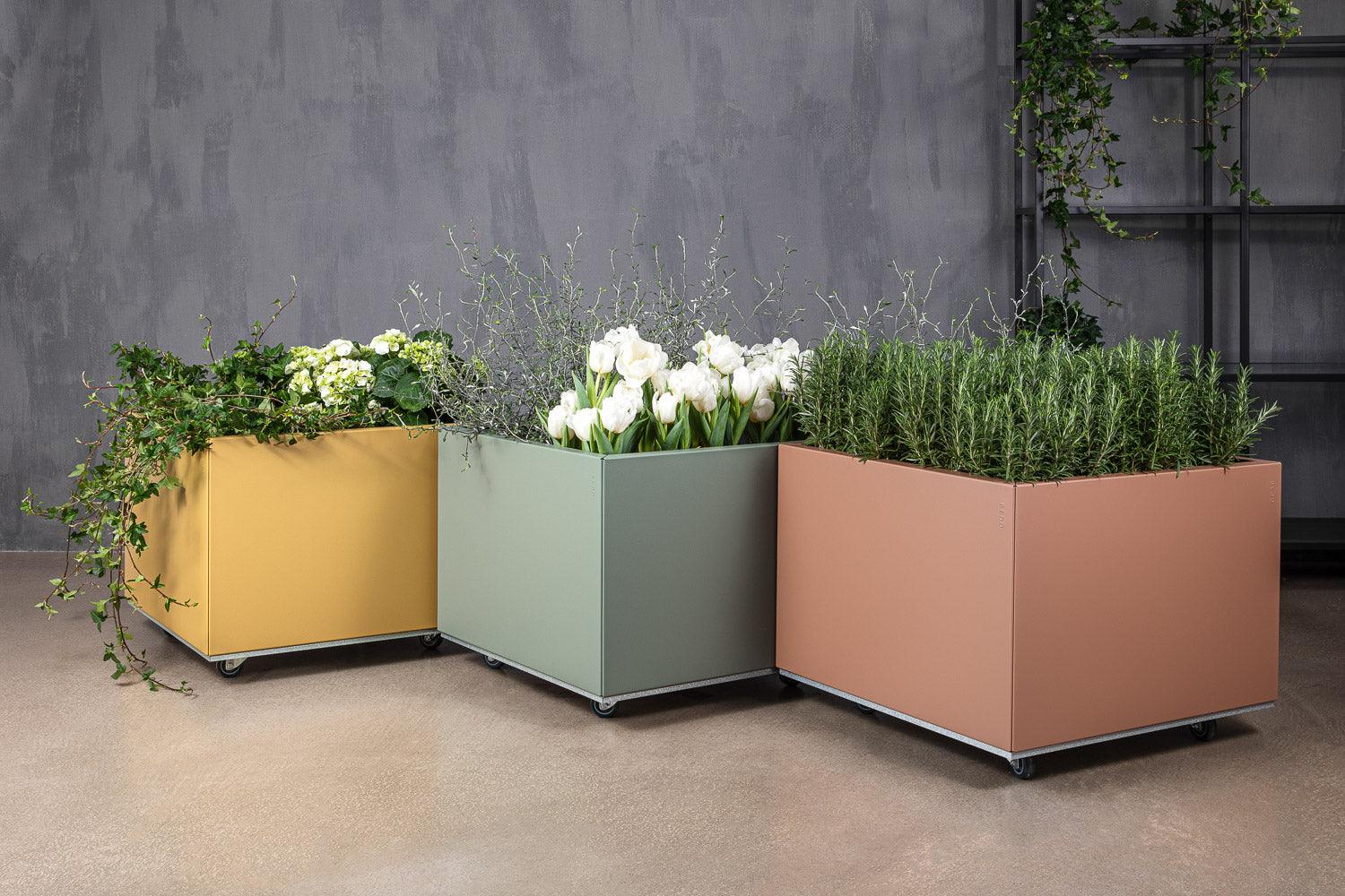 Plantekasse 60x60 cm h40 grønn, gul, fersken – BEDD
